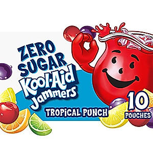 Kool-Aid Jammers Tropical Punch Zero Sugar Artificially Flavored Kids Soft Drink (10 ct Box, 6 fl oz Pouches)