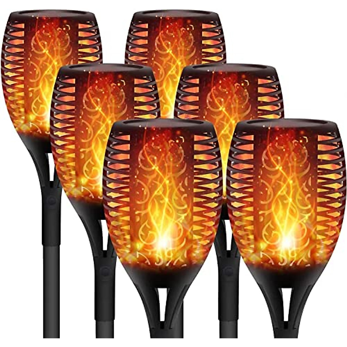 22Inch Solar Tiki Torches with Flickering Flame, Auto On/Off Waterproof Solar Powered Stake Lights for Garden Path Landscape Patio Yard Outdoor(6 Pack)