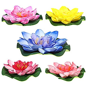 SEWACC Artificial Floating Lotus Flower Water Lily Pads EVA Lotus Flower Water Lily Pads Leaves 5pcs for Home Garden Pond Decoration
