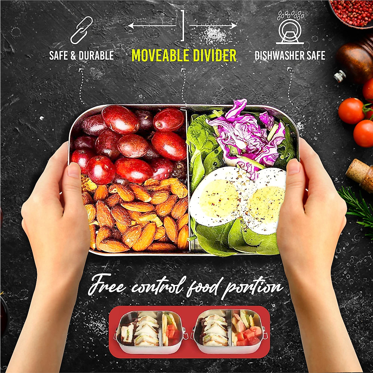 Steel Lunch Box, Stainless Steel Lunch Box, foldable Pork and Spon, Leakproof Container , 1400ml Steel Bento Lunch Box, Metal Lunch box for Adult and kids. Insulated Stainless Steel Lunch Container