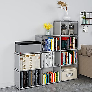 ACCSTORE Cube Storage, 9 Cubes Closet Storage Shelf,DIY Wall Cabinet Bookshelf Plastic Square Storage Rack, Suitable for Bedroom, Living Room, Office,Kitchen, Warehouse (Grey)