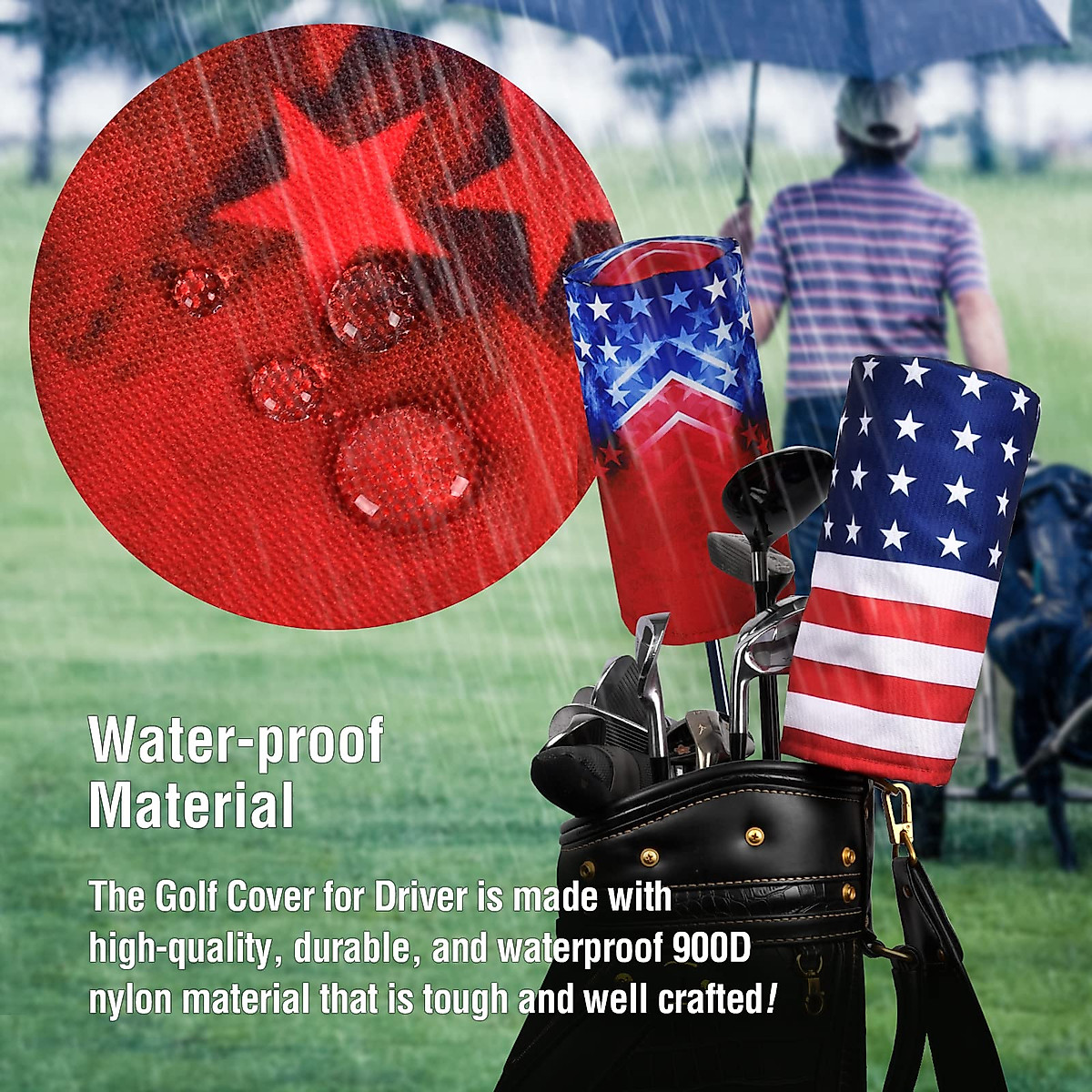 GoparoO Golf Driver Head Cover with USA Flag Design Nylon Headcover with Barrel Design | Fit Most Golf Brands (US Flag)