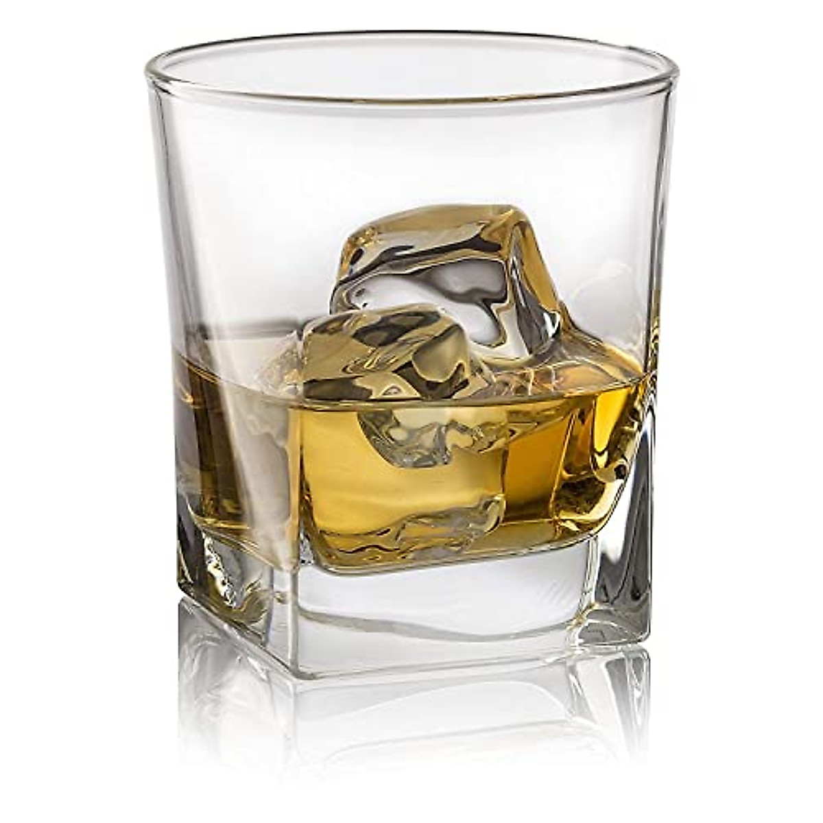 Double Old Fashioned Whiskey Glass (Set of 4) with Granite Chilling Stones - 10 oz Heavy Base Rocks Barware Glasses for Scotch, Bourbon and Cocktail Drinks