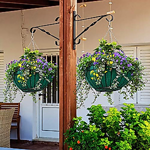 Amagabeli 2 Pack Hanging Plants Bracket 10 inch Planter Hook Hanger for Outdoor Flower Baskets Pot Bird Feeder Wind Chime Lanterns Patio Garden for Indoor Wall Fence Screw Mount Arm Black BG1571