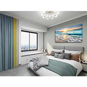 Baisuart S02250 Canvas Prints Wall Art Beach Sunset Ocean Waves Nature Pictures Stretched Canvas Wooden Framed for living Room Bedroom and Office