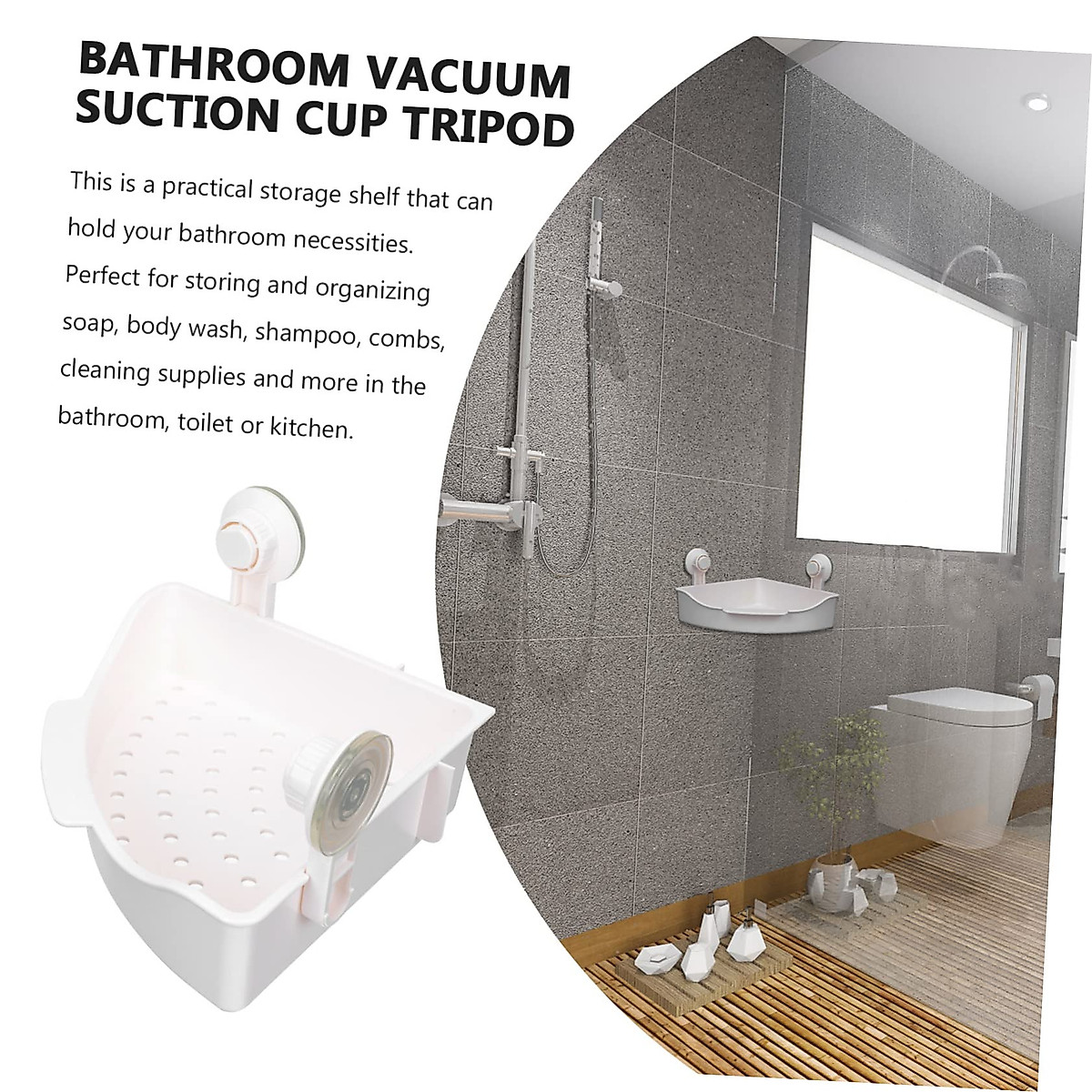 Amosfun 1 Set Storage Stand Suction Toilet Storage Rack Punch- Toiletries Holder Bathing Shelf Metal Storage Shelf Bathroom Shower Corner Shelf White Plastic Sucker Tripod