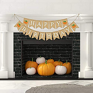 Rainlemon Jute Burlap Happy Birthday Banner with Pumpkin Rustic Fall Autumn Birthday Party Garland Decoration