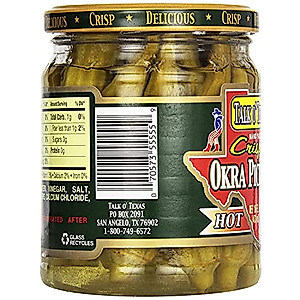 Talk O Texas Okra Pickles, Hot, 16 oz (Pack of 2)