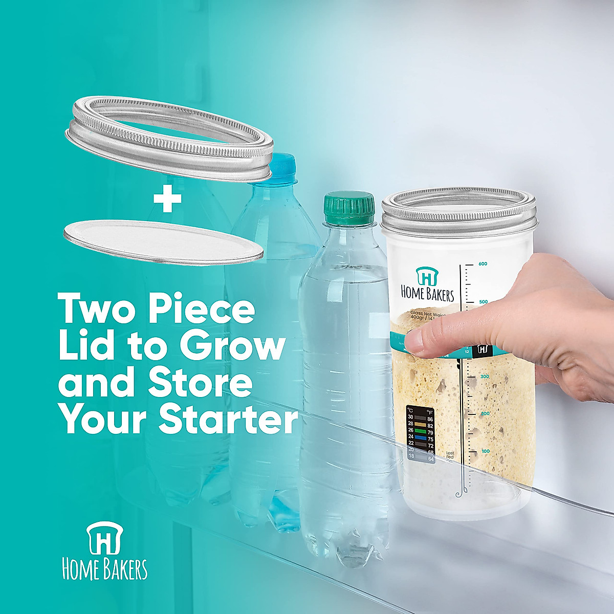 Ameeze Artisan Sourdough Starter Bundle: 24oz Wide Mouth Jar for 3 Loaves and Resusable Bread Bag