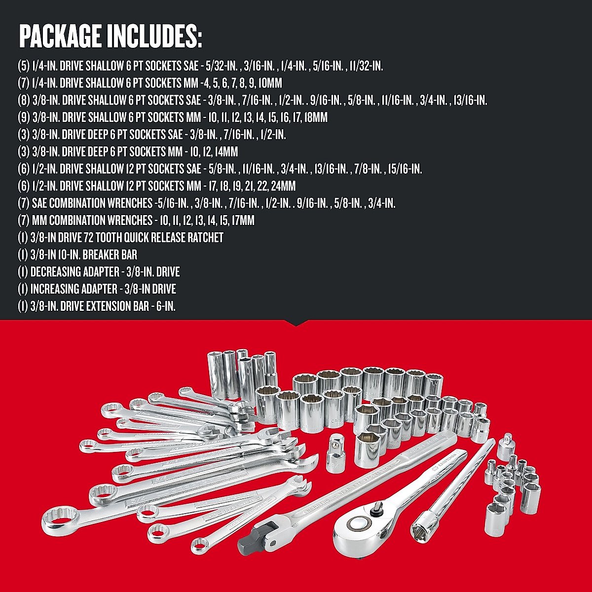 CRAFTSMAN Mechanics Tool Set, SAE/Metric Socket Set, with Soft Storage Case, 66-Piece (CMMT12020)