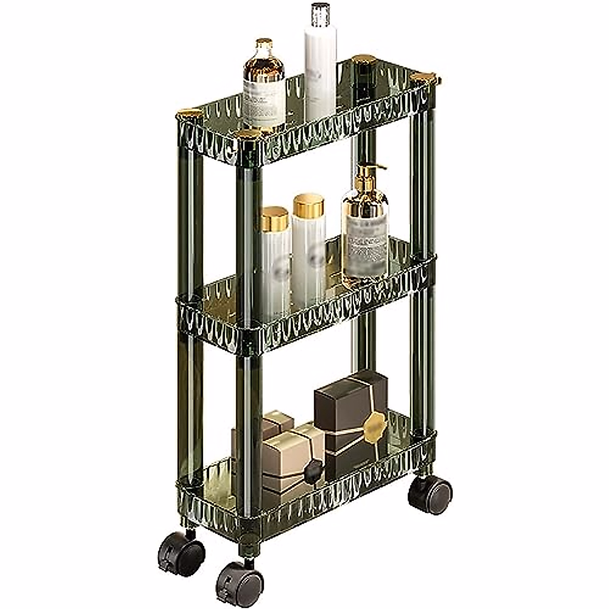 DARZYS Rolling Cart Storage cart Multifunction Moving Small Carts Slide Out Mobile Shelving Unit Cart with Wheels, 8" Dx6.2 Wx25.6 H Green