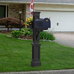 Mayne Inc. Westbrook Plus Mail Post - Black - 40.5in L x 8in W x 56.5in H - Standard Post, Arm Plus & Planter (5830-B)