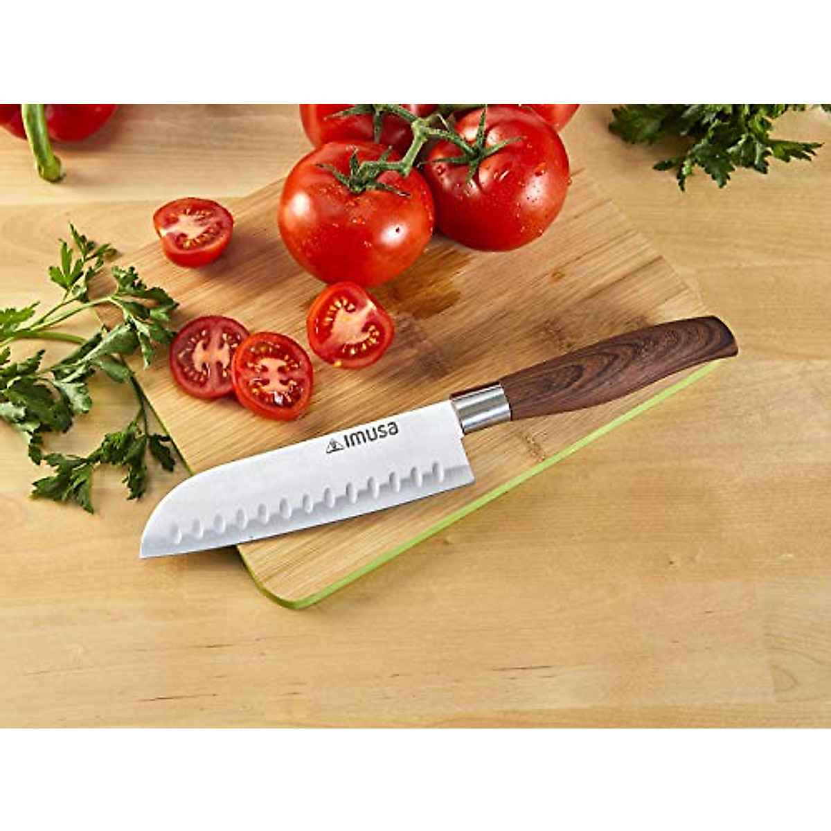 IMUSA USA 6" IMU-73055 Stainless Steel Santoku Knife with Woodlook Handle, Woodlok