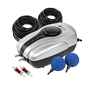Pond Aeration Kit – AquaMiracle Pond Air Pump Kit Koi Pond Aerator for Pond up to 1000 Gallons Pond Deicer All-in-One Pond Aeration System with Double Outlet Airline Tubing Air Stones Check Valves