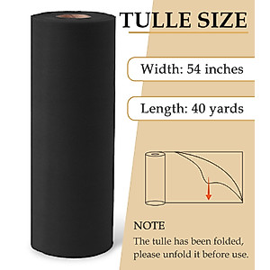 Luceinvita Black Tulle Fabric Roll, 54" x 40 Yards (120FT) Tulle for Halloween Decoration DIY Tutu Party Backdrop Baby Shower Table Skirts Gift Wrapping