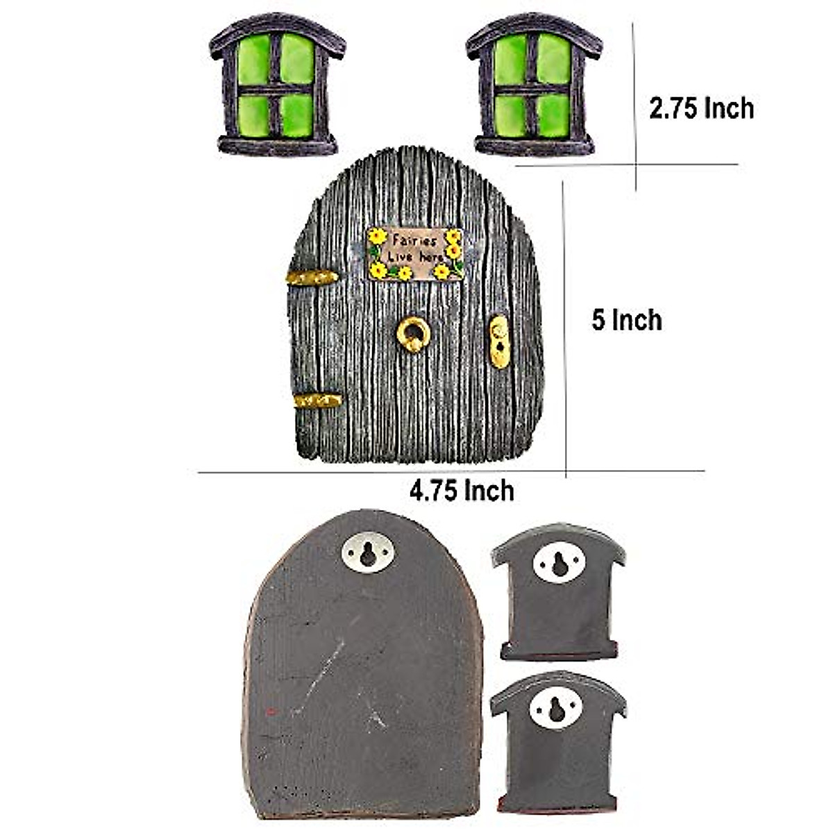 MasGo Fairy Garden Doors and Windows for Trees Miniature Fairy Gnome Home Glow in The Dark Yard Art Sculpture Decoration Miniature Accessories(3 Pack)