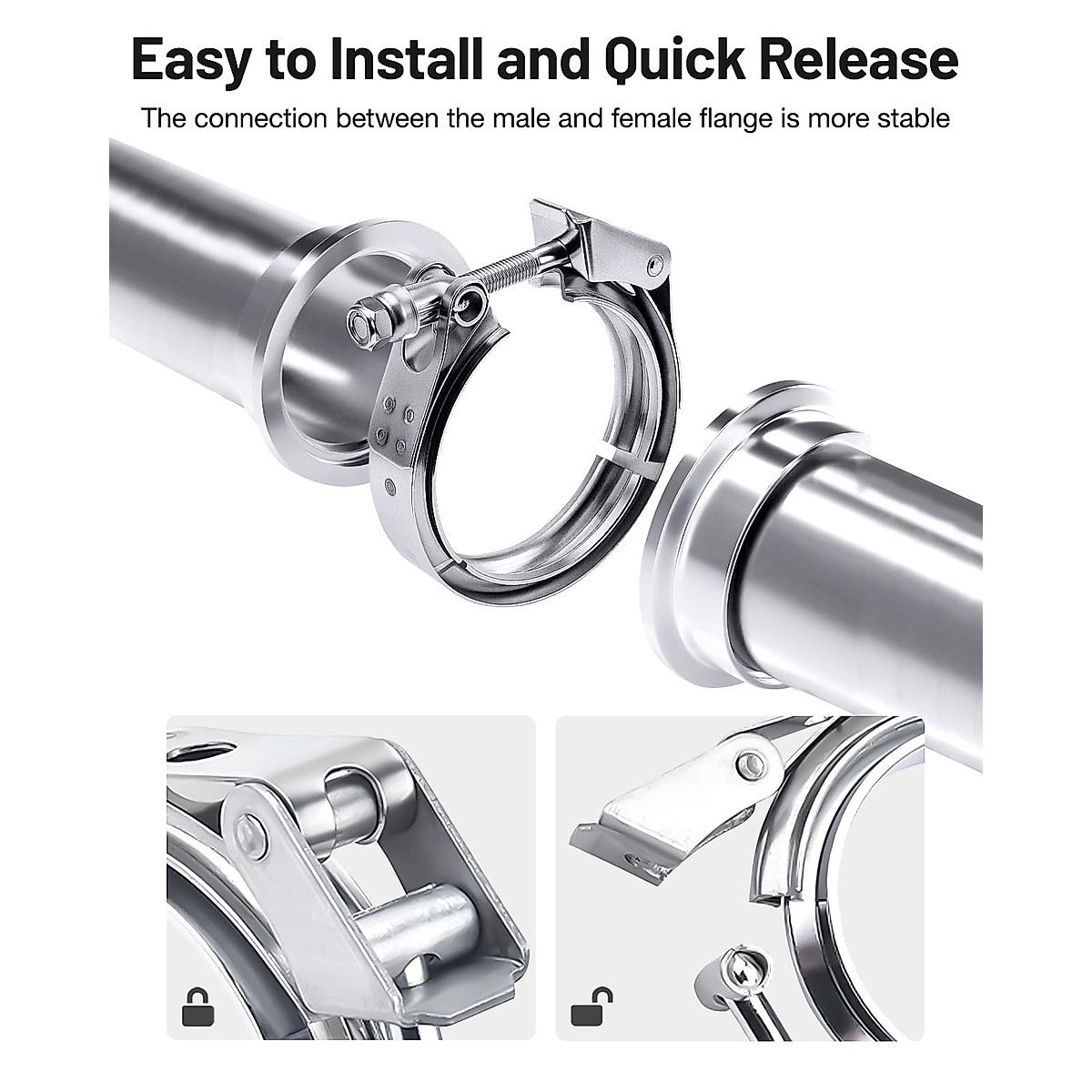 EVIL ENERGY V Band Clamp Quick Release Stainless Steel with Flange Male Female Mild Steel 2.5 Inch