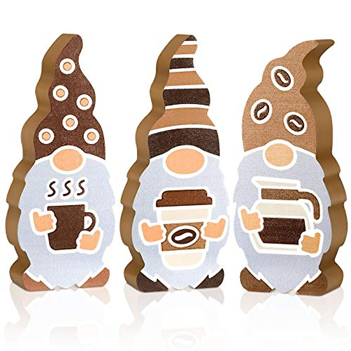 Set of 3 Coffee Bar Decoration Gnome Kitchen Wood Craft Decor for Kitchen Coffee Scandinavian Gnome Rustic Nordic Coffee Gnome (Classic Style)