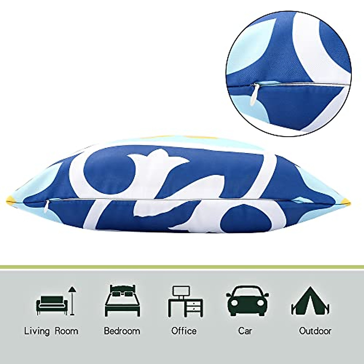 Outdoor Throw Pillow Covers Waterproof, Set of 4 Outdoor Pillows Waterproof, Boho Waterproof Cushion Covers, Outdoor Throw Pillow Case for Outdoor Patio Garden Sofa - 18 x 18 Inches Blue