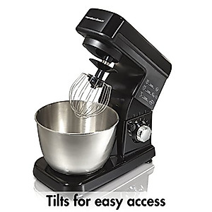 Hamilton Beach 6 Speed Electric Stand Mixer with Stainless Steel 3.5 Quart Bowl, Planetary Mixing, Tilt-Up Head (63325), 300 Watt Motor, Black