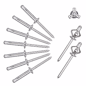 ALLCLEAN 3/16" x 1" Tri-Fold Rivets Assortment - 50Pcs,Silver Tri-fold Exploding Pop Rivets Solid Aluminum Tri Grip Rivets Bulb Style Rivets for Kayak Marine Boat