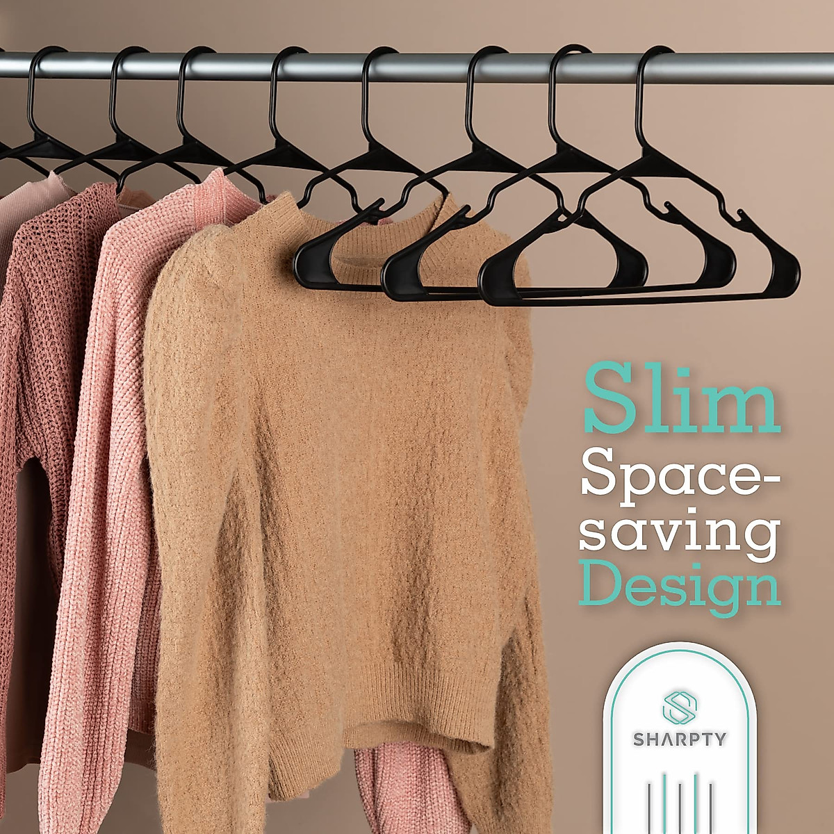 Sharpty Plastic Hangers, 20-Pack, Slim, Space Saving, Heavy Duty, Notched, Durable, Smooth, Fabric-Friendly, Ideal for Clothing, Coats, Shirts, Ties, Belts, Accessories - Black