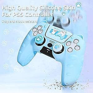 BRHE Cute Cat Claw PS5 Controller Skin - Non-Slip Silicone Protective Cover for PlayStation 5 Wireless Controller with 2 Thumb Grip Caps,1 cat Sticker,4 Remote Sensing Coils