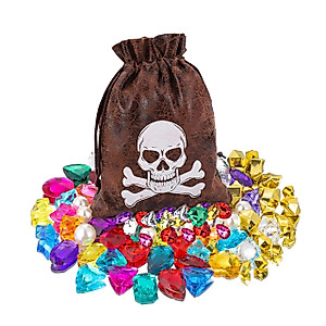 RICHNESS Pirate Loot Bags Goodie Bags with Drawstring 4.5 x 6.5 Inches Faux Cow Skin Pirate Treasure Bags for Pirate Party Favors Pack of 24