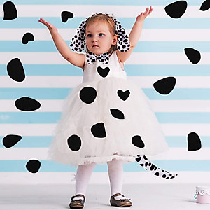 WILLBOND Dalmatian Dog Ear Headband, Bow Tie, Tail Set with 4 Sheets Adhesive Felt Circles Felt Pads for Halloween DIY Projects Costume Party Decorations Supplies