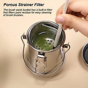 Dlicoda Paint Brush Cleaner and Holder - Airtight Stainless Steel Brush Washer for Painting with Removable Porous Filter (Medium)