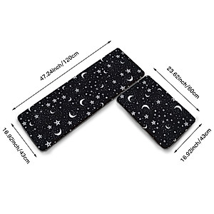 YouTary Black White Moon and Star Pattern Kitchen Rug Set 2 PCS Floor Mats Washable Non-Slip Soft Flannel Runner Rug Doormat Carpet for Floor Home Bathroom, 17" x 47"+17" x 24"-M