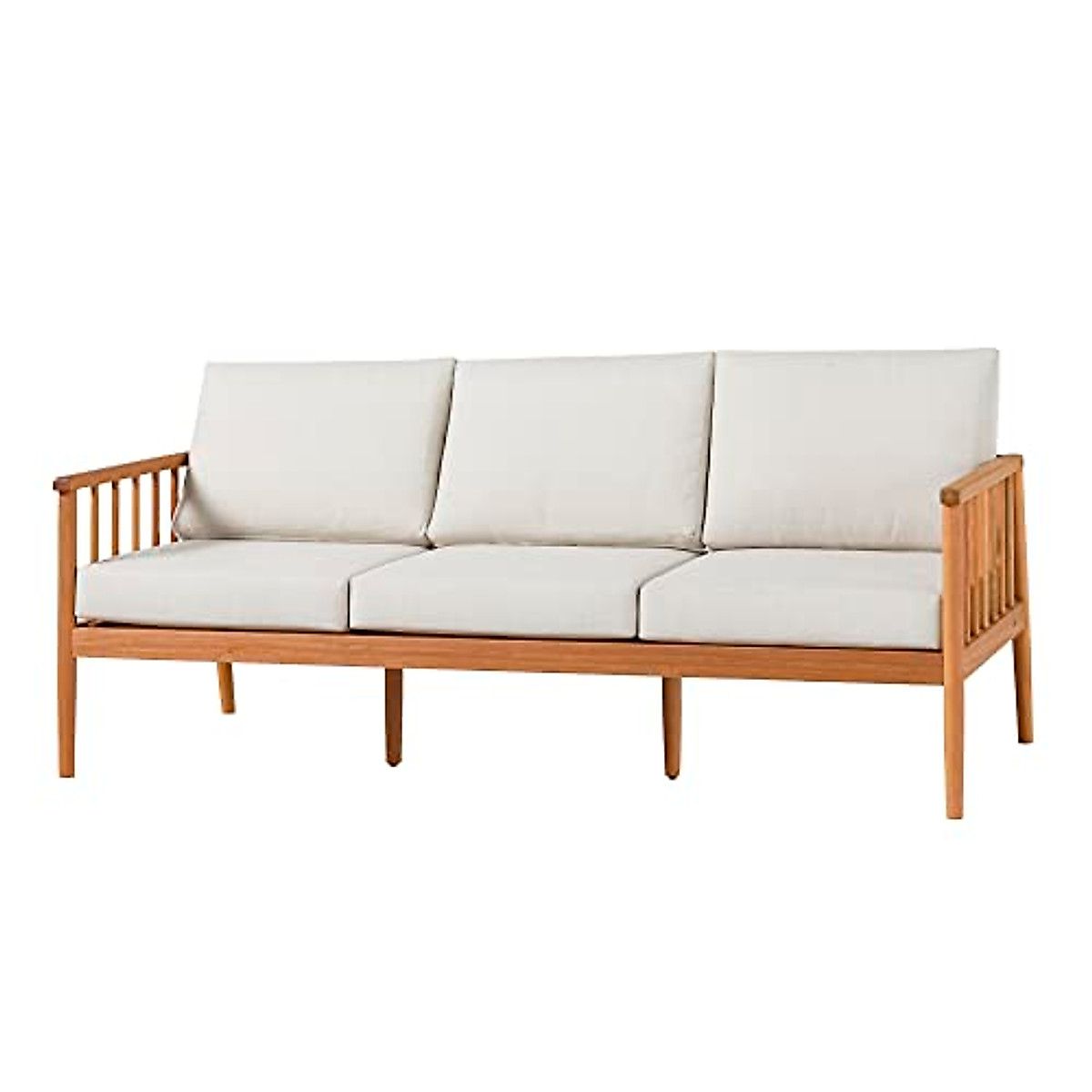 Walker Edison Dekian Modern Outdoor Spindle Style Triple Lounge, 75 Inch, Natural