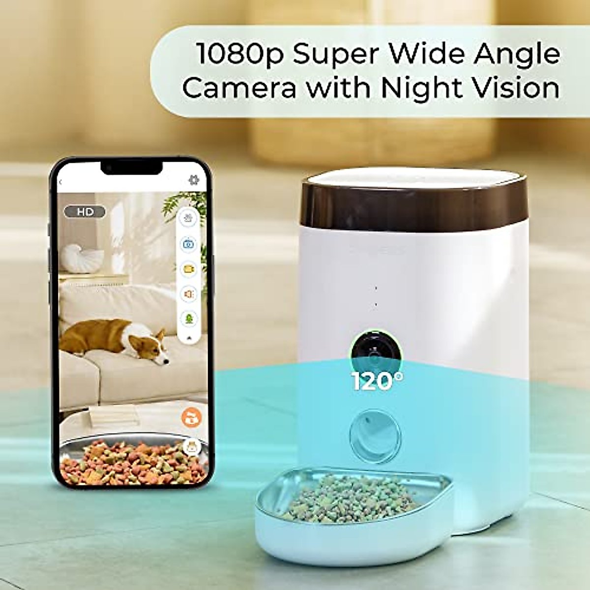 DOGNESS Automatic WiFi Dog/Cat Smart Camera Feeder - 6.5Lbs Large Capacity App Control Food Dispenser with WiFi, Portion Control, Voice Recording, Camera, Timer Programmable (4L White)