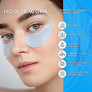 Enaskin Naturals Under Eye Patches for Dark Circles: 30 Pairs Retinol Collagen Eye Gels Mask - Reduce Wrinkles Puffy & Bags - Skin Treatment Pads - Anti Aging Moisturizer For Women (Blue)
