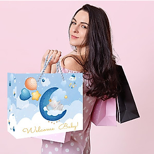 GFInYHM 13" Baby Boy Gift Bag for Baby Shower or Birthday with Handle, Tissue Paper and Greeting Card (Elephant)