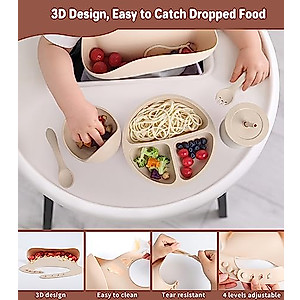ECLIP Silicone Baby Feeding Set, 10 Pcs Baby Led Weaning Supplies with Suction Bowl Divided Plate Adjustable Bib Soft Spoon Fork Snack Cup with Lid Drinking Cup, Utensil (Beige)