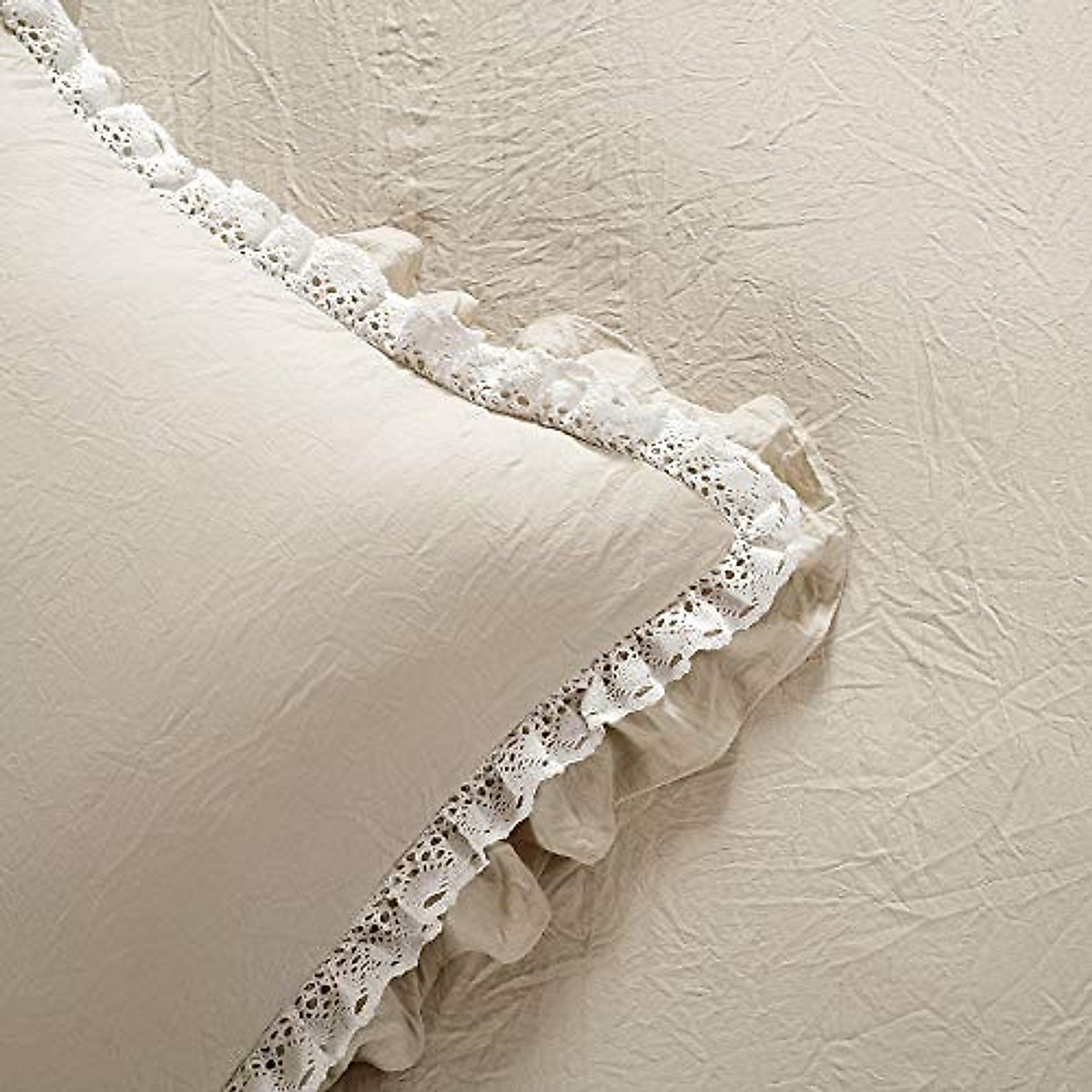 Lush Decor Ella Shabby-Chic Ruffle Lace 3-Piece King Comforter Set (Neutral)