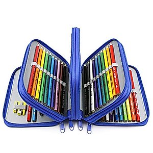 YOUSHARES 72 Slots Pencil Case - Handy Large Capacity Oxford Multi-Layer Zipper Pencil Bag for Color Pen, Colored Pencils, Watercolor Pens, Makeup Brush, Cosmetic Brushes, Gel Pen and More (Blue)