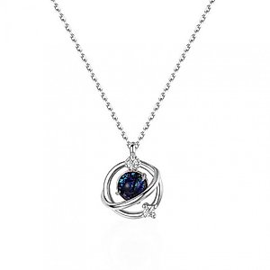 Luxurious Planet Collarbone Necklace Ladies Personalized Diamond Dark Moon Pendants Necklace Sparkly Pendant Jewelry, Silver