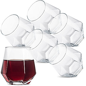 Diamond Whiskey Glasses - Stemless Wine Glass Set of 2- Geometric Tilting Design- Rolling Whiskey Glasses -Stem Less Anti Rocking Cup Diamonds Shaped Tilted Glassware Drinking Tumblers for Wiskey/Wine