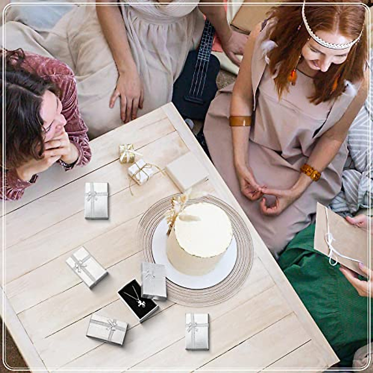 36 Pcs Small Jewelry Gift Boxes Set Cardboard Jewelry Boxes with Ribbon Gift Boxes for Rings, Necklaces Jewelry Anniversaries, Weddings, Birthdays (Silver)