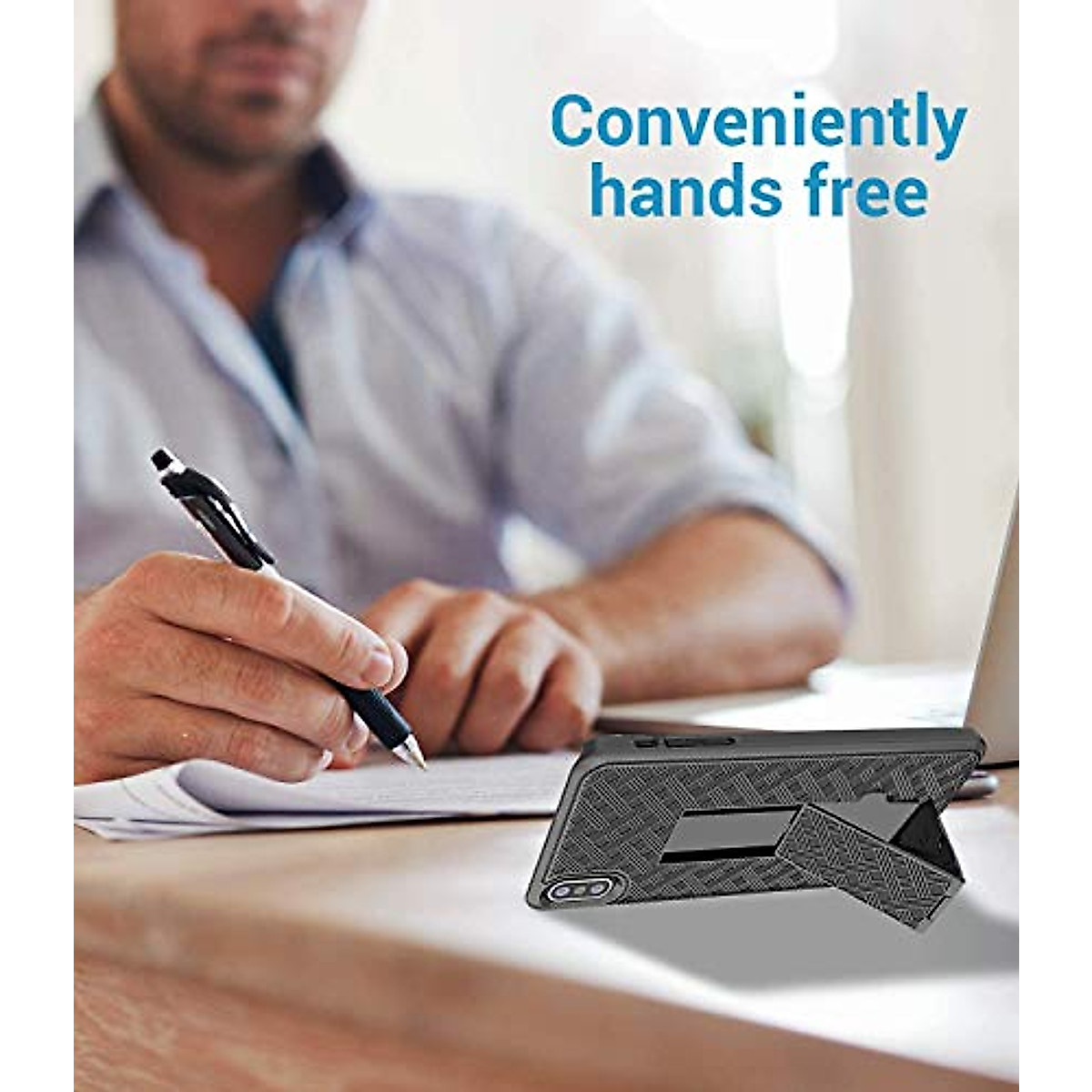 Aduro Combo Case & Holster for iPhone XR, Slim Shell & Swivel Belt Clip Holster, with Built-in Kickstand for Apple iPhone