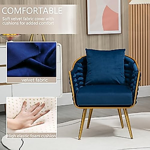 Mystiqueserenity Velvet Armchair, Modern Single Person Casual and Comfortable Accent Chair, with Tufted Backrest, Metal Frame, Soft Cushion, for Home, Living Room, Office, Bedroom (Blue)