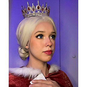 SWEETV Royal Queen Crown, Wedding Tiara for Bride, Rhinestone Tiaras and Crowns for Women, Costume Headpiece for Birthday Cosplay Party Celebration,Red, Bailey