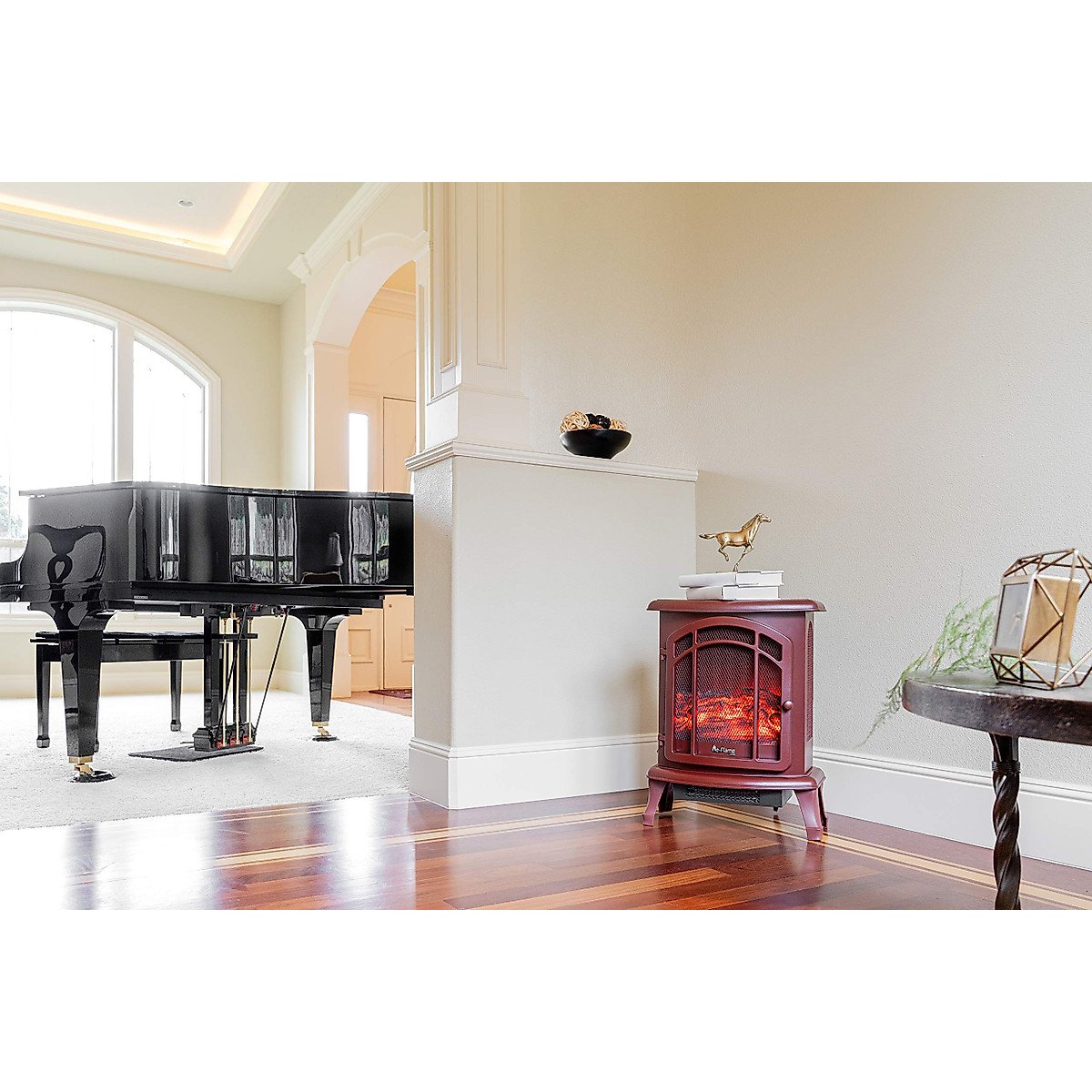 e-Flame USA Tahoe LED Portable Freestanding Electric Fireplace Stove Heater - Realistic 3-D Log and Fire Effect (Red)