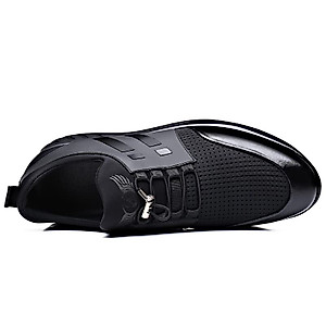 Recyphi Unisex Leather Dress Sneaker Knitted Slip-On Fashion Sneakers Casual Walking Running Golf Athletic Trainers for Men & Women Black