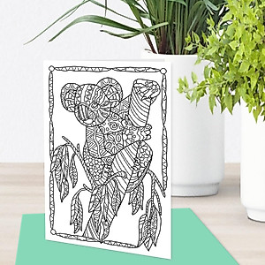 Art Eclect Coloring Nature Greeting and Thank You Note Cards, Zentangle Wildlife Animals Designs, 10 Cards with Green Envelopes included (Wildlife/Green 10 cards)