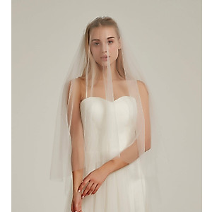 Leimandy Double Layer Tulle Bridal Veil 2 Tier Sheer Wedding Veil with Comb B013 (Ivory, 40'' length)