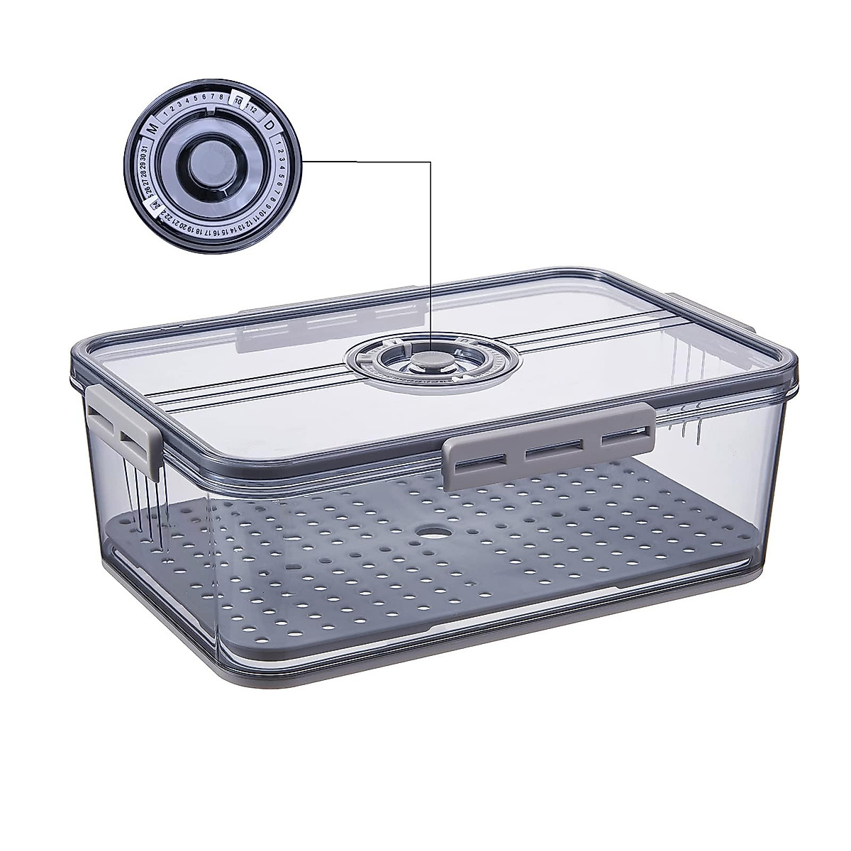 Refrigerator Organizer Bins,Stackable Produce Saver Organizer Bin Storage Containers with Removable Drain Tray for Fridge, Cabinets, Countertops and Pantry(Gray-M)