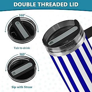 Flradish 40oz Tumbler with Handle, Navy Blue White Stripes Stainless Steel Tumbler with Lid and Straws Double Wall Vacuum Insulated Leakproof Coffee Travel Mug